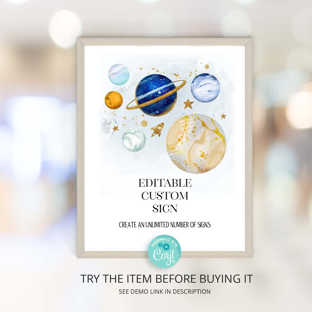 Editable Custom Sign Space Birthday Party | Custom Sign Template Space ...