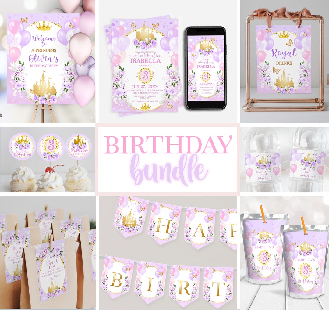 Purple Princess Birthday Invitation Bundle, Little Princess Birthday ...