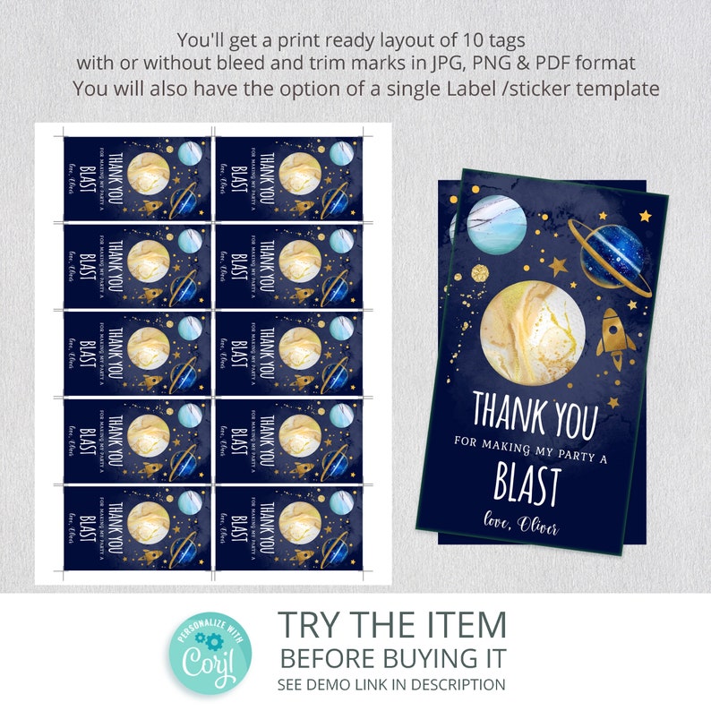 Editable Outer Space Favor Tags. Space Birthday Thank You - Etsy
