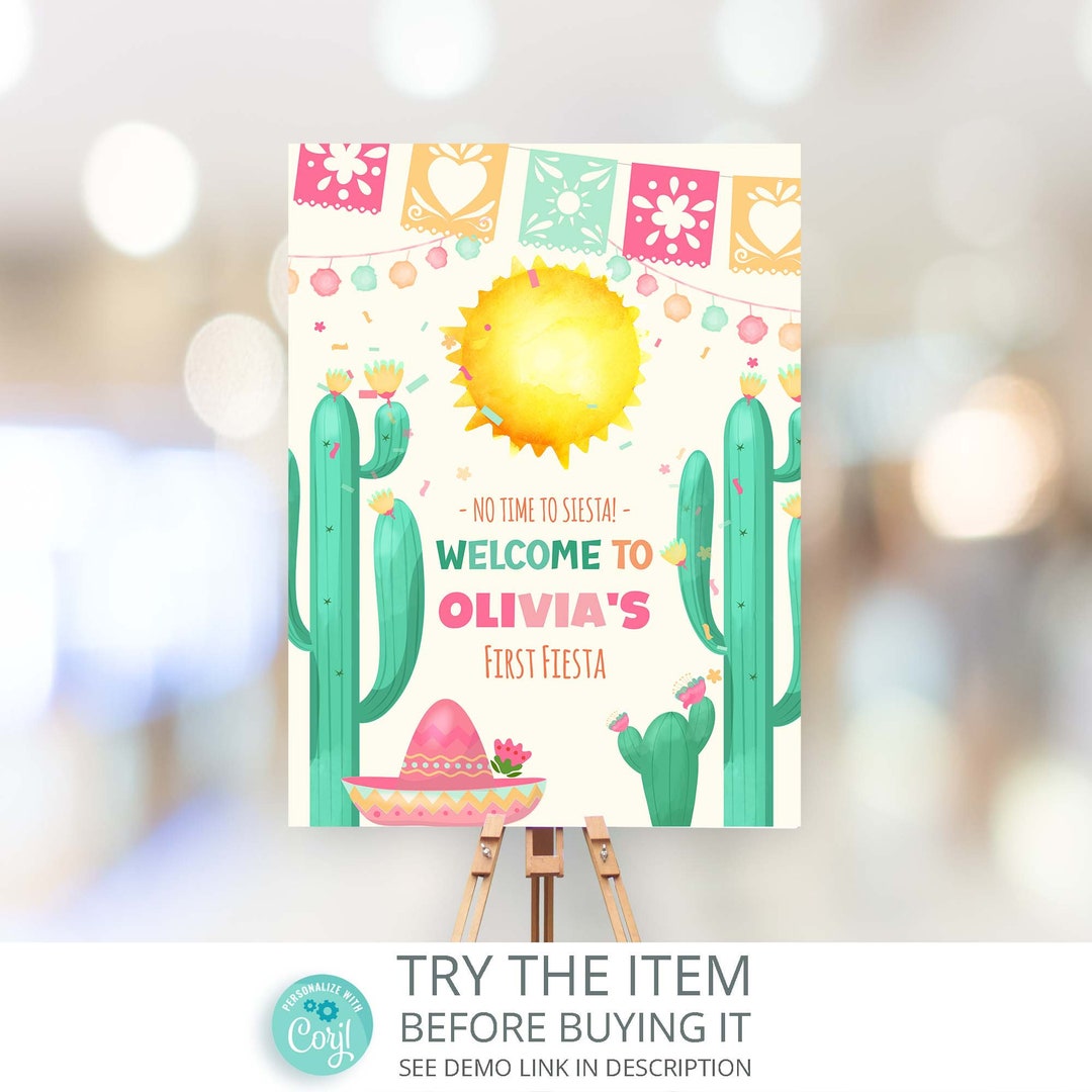 Editable Welcome Sign Fiesta Birthday | Fiesta Decorations | Little ...