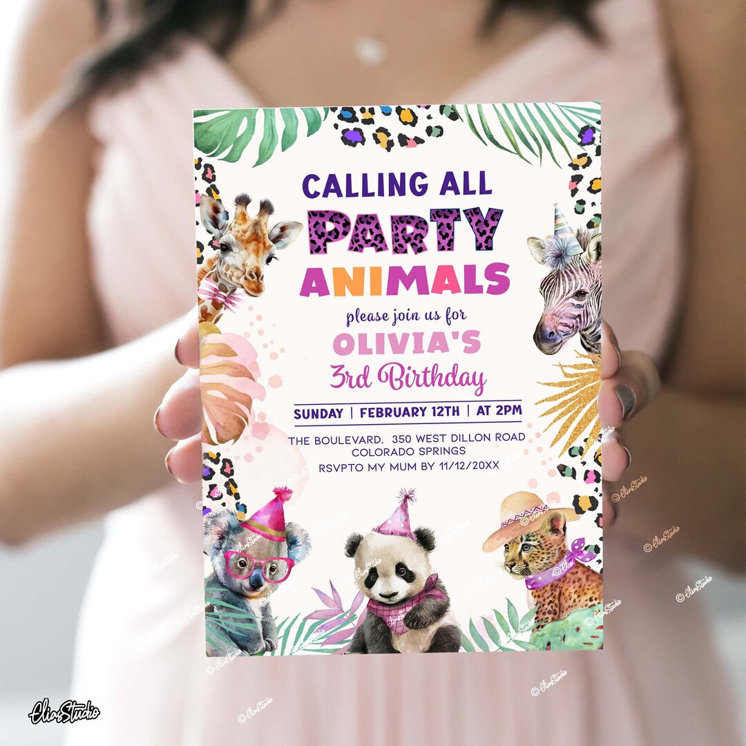 Calling All Party Animals Birthday Invitation Wild Animals Jungle ...