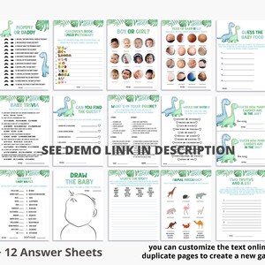 Editable Dinosaur Baby Shower Game Bundle Printable •greenery Boho ...