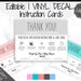 EDITABLE Vinyl Decal Thank You Business Card Instructions | Etsy