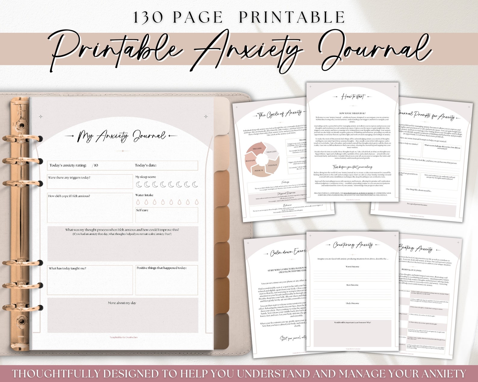 Anxiety Journal, Anxiety Worksheets, 130 Pg Anxiety Relief Workbook ...