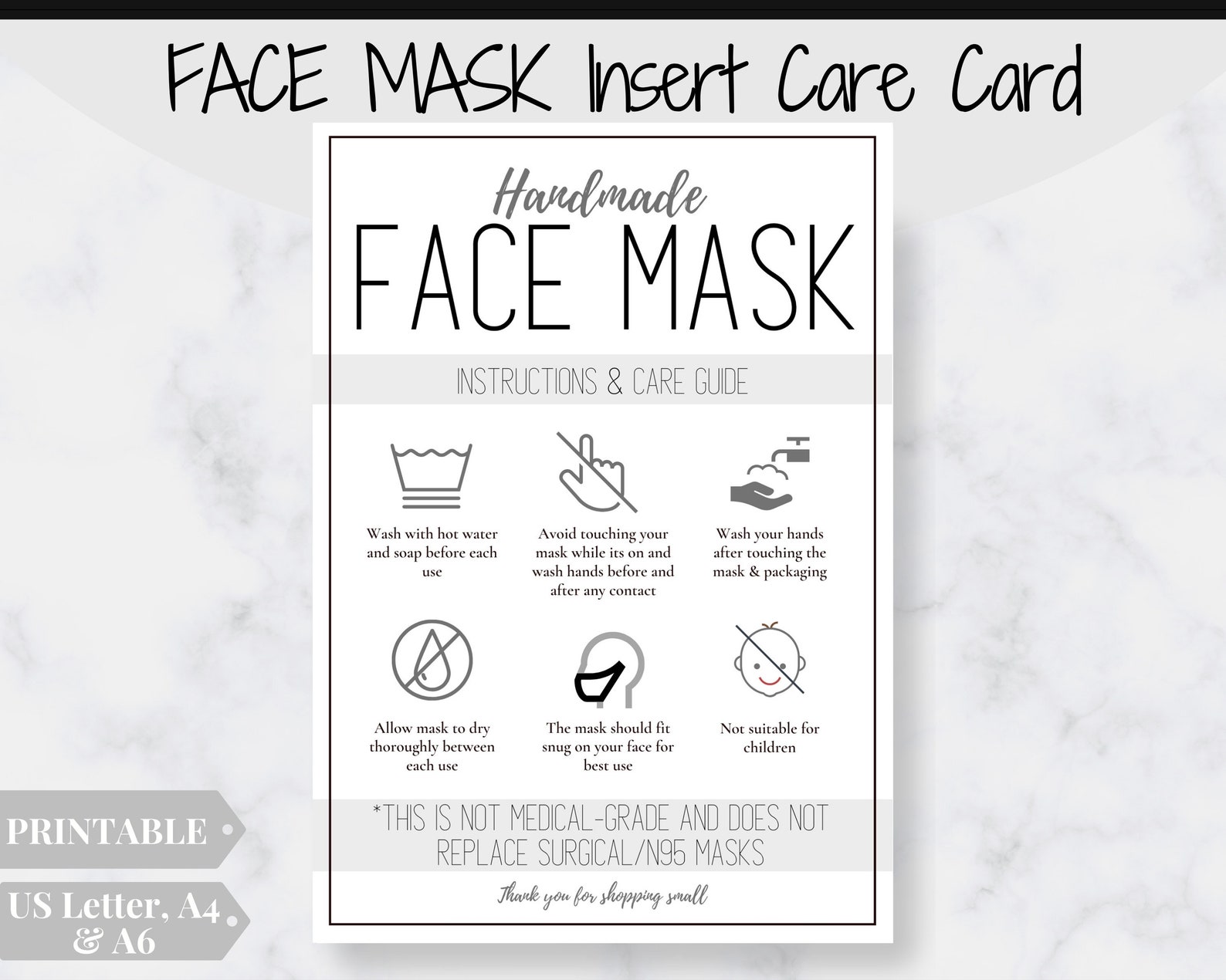 Face Mask LABEL CARE CARD How to Handle Order Card Face Mask - Etsy UK