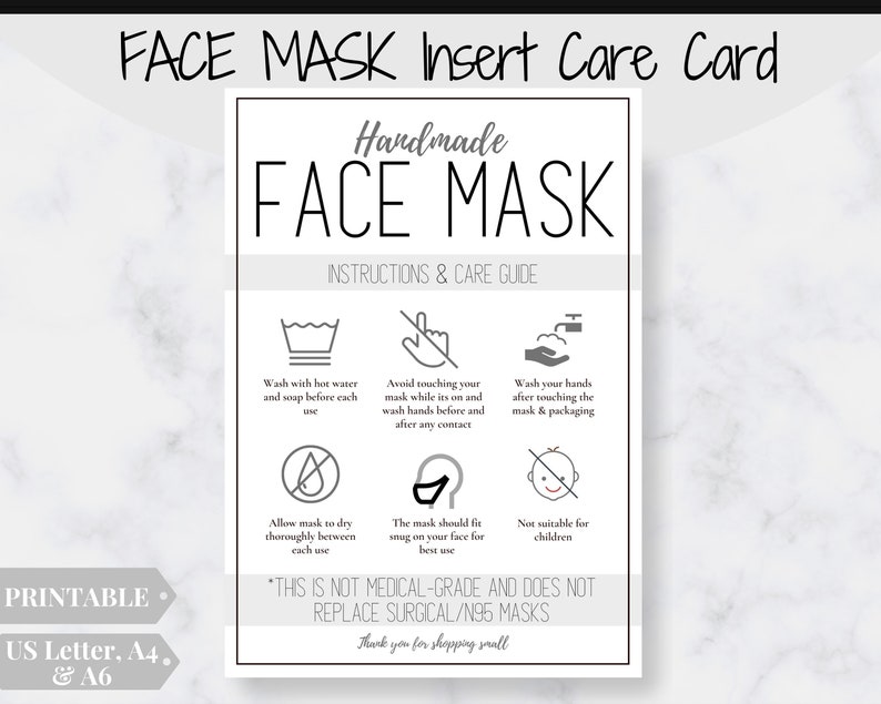 Face Mask LABEL CARE CARD How to Handle Order Card Face Mask - Etsy