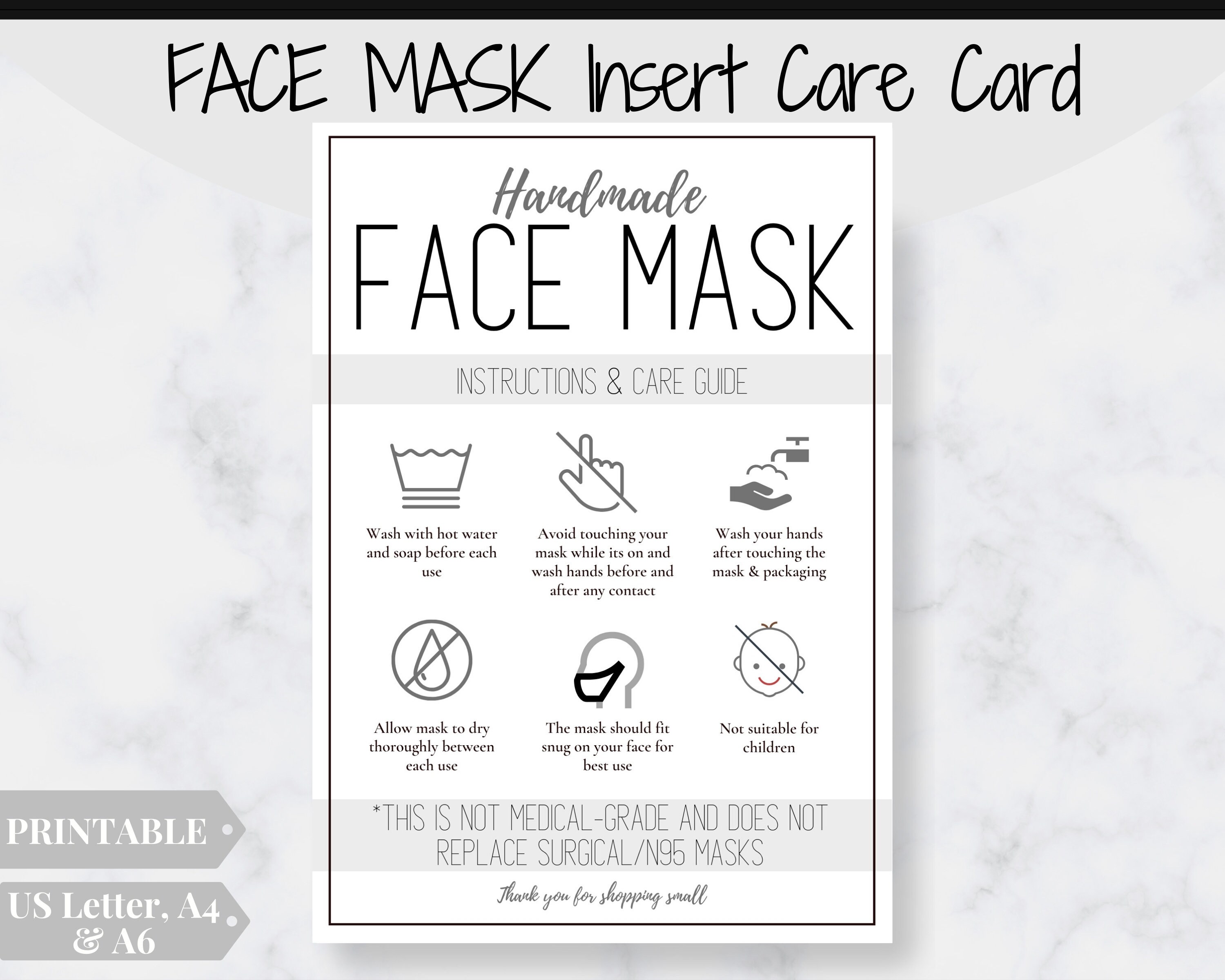 Face Mask LABEL CARE CARD How to Handle Order Card Face Mask - Etsy UK