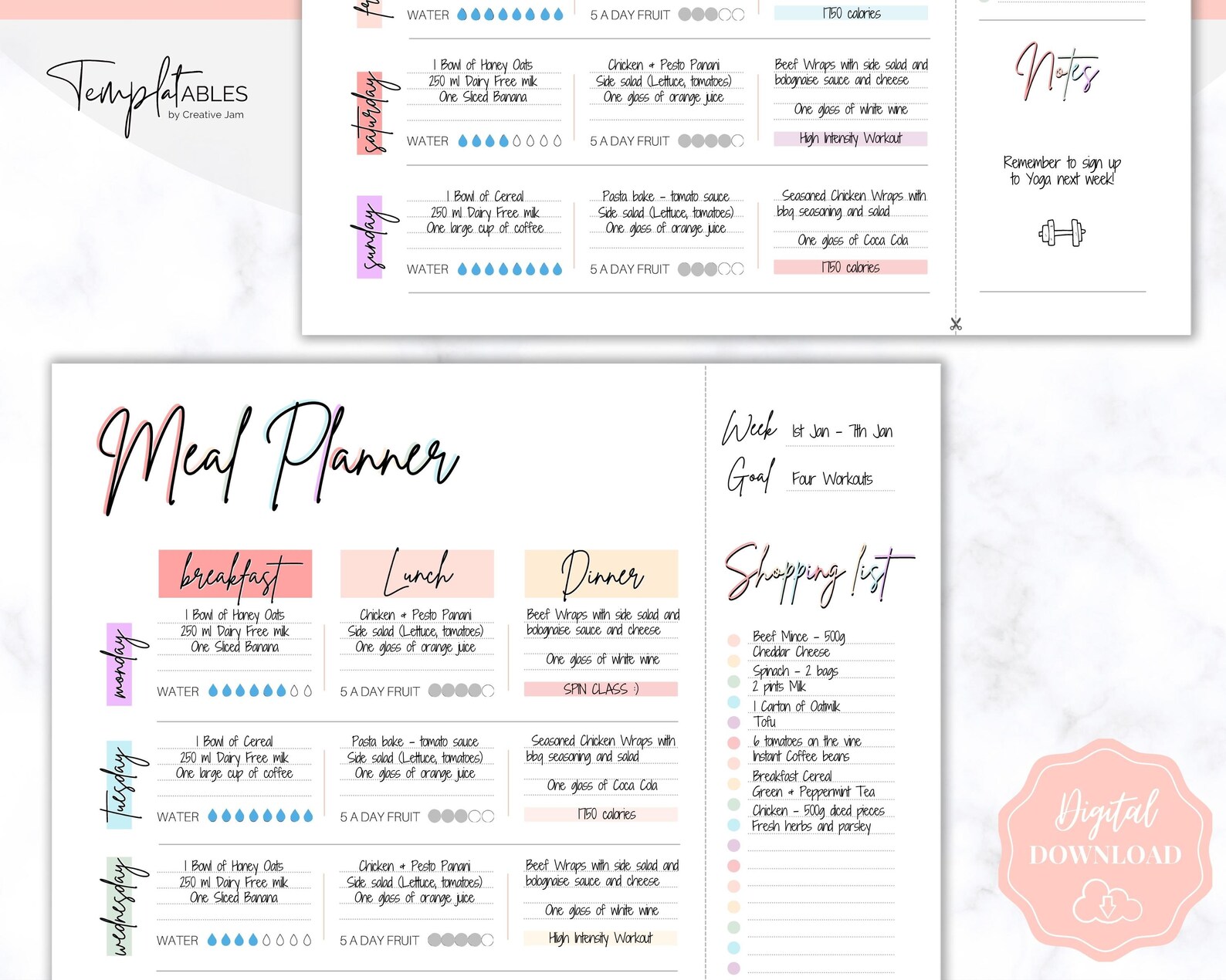 Colorful Meal Planner Printable Weekly Food Diary Meal | Etsy