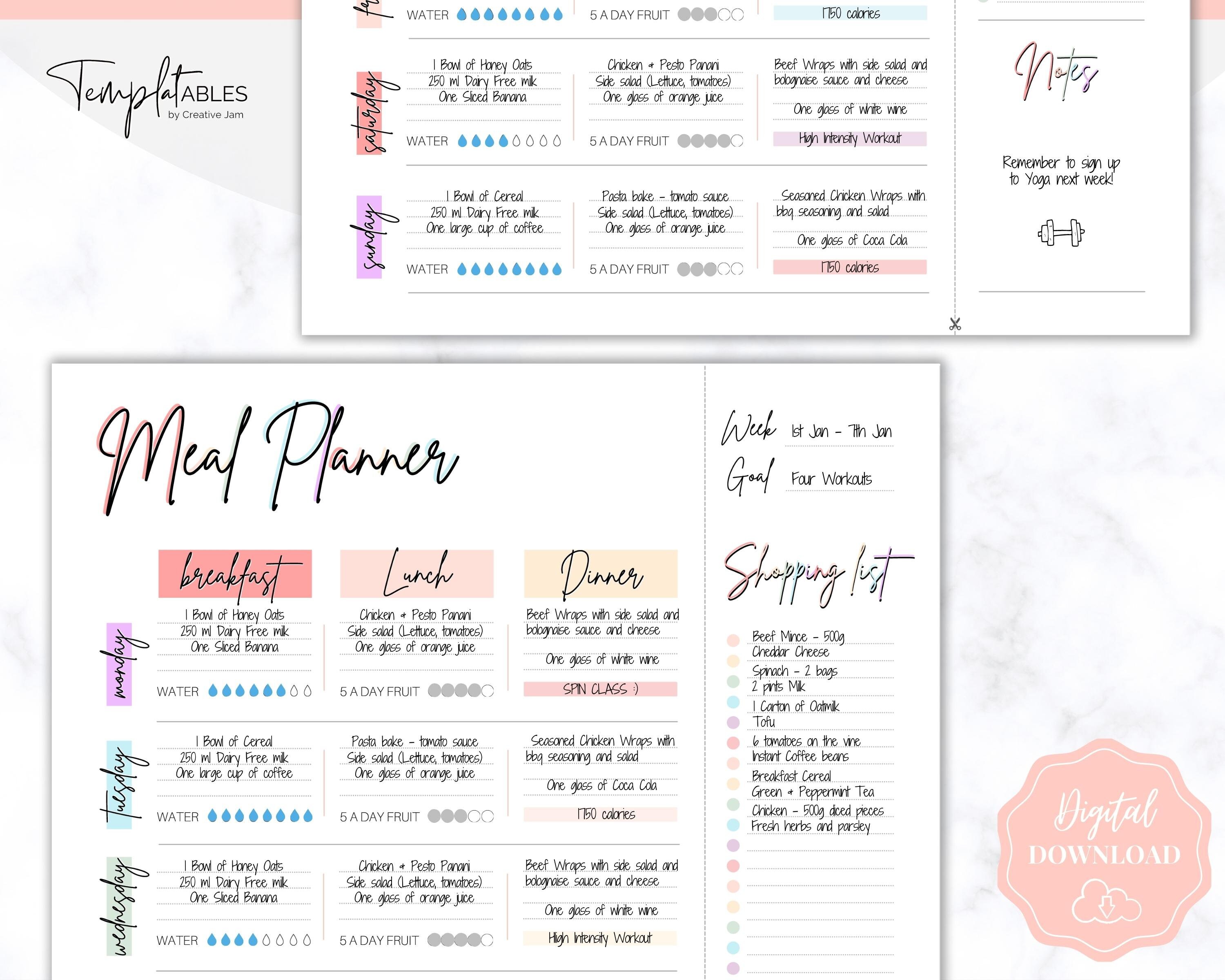 Colorful Meal Planner Printable Weekly Food Diary Meal - Etsy UK
