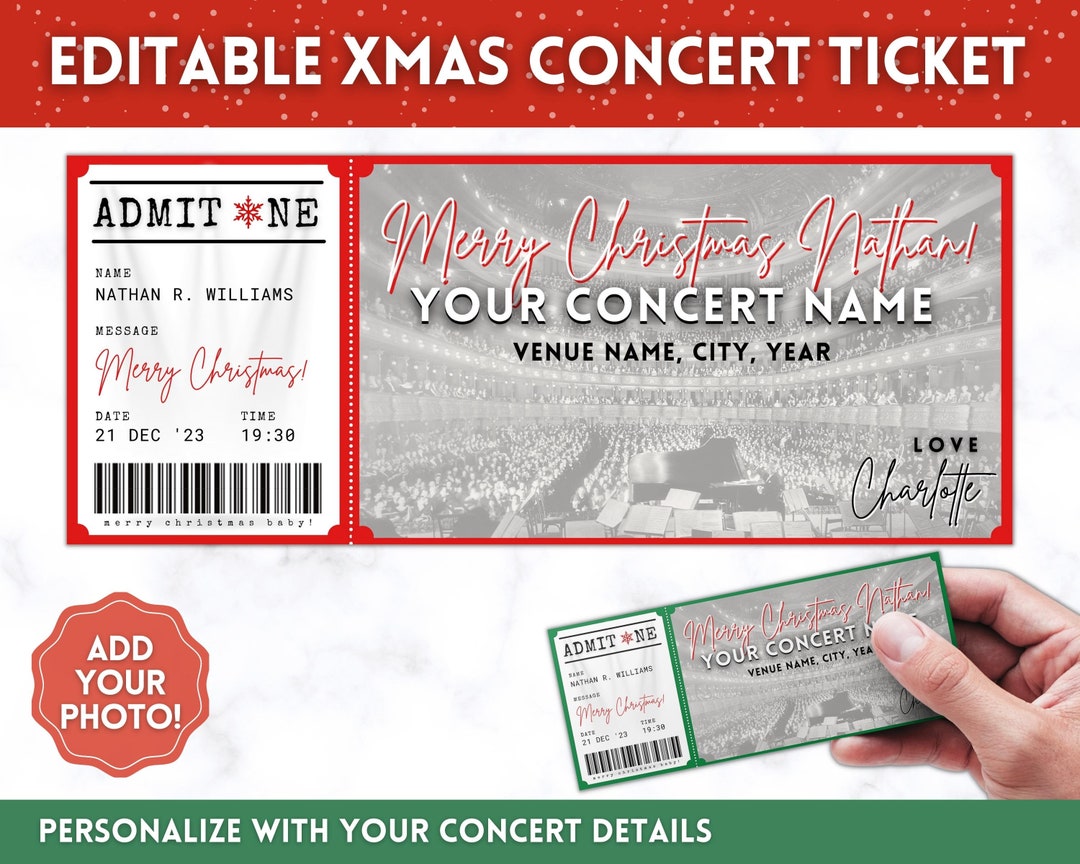 CHRISTMAS Concert Ticket Template, EDITABLE Surprise Getaway Gift ...