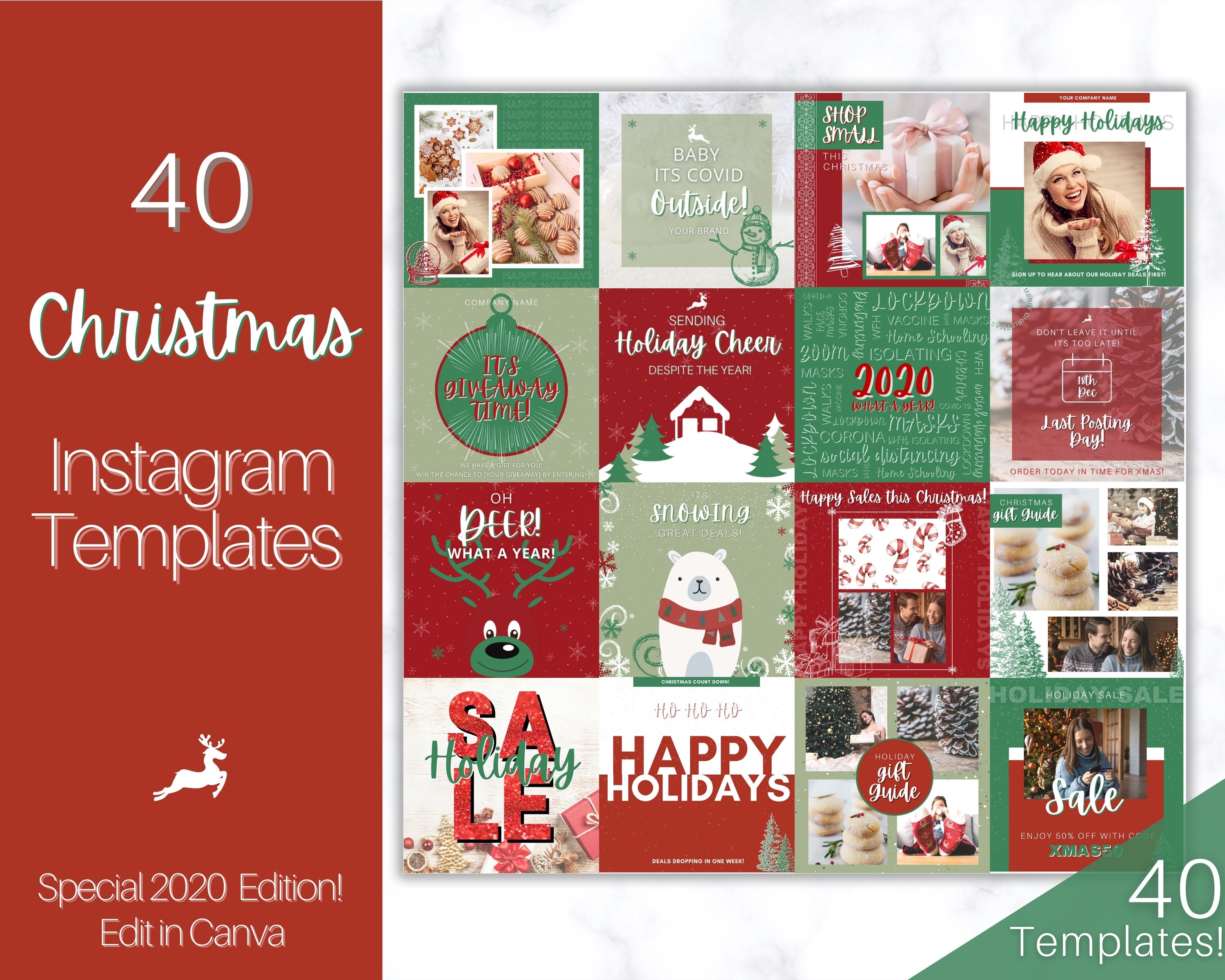 Christmas Instagram Templates. Happy Holiday Canva Template | Etsy