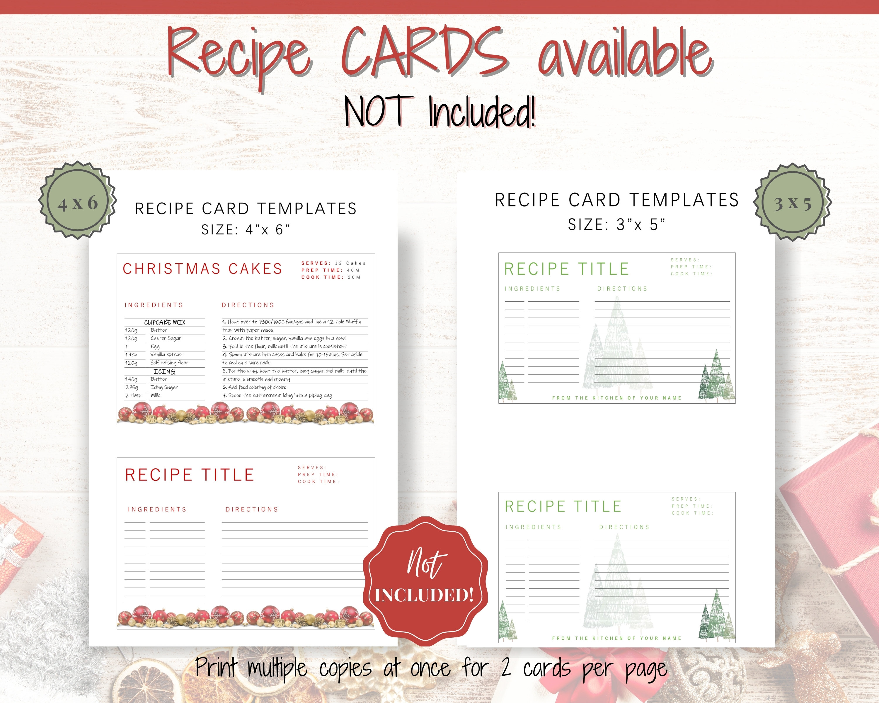 Recipe Sheet Template EDITABLE CHRISTMAS Recipe Book | Etsy