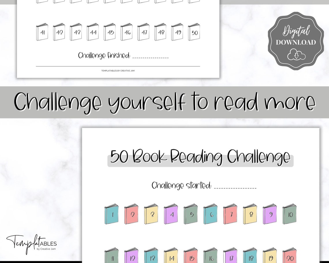 50 Book Challenge Printable Reading Challenge BUNDLE 50 - Etsy