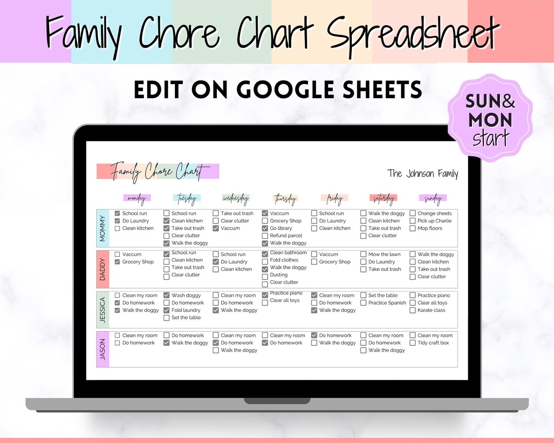 FAMILY Chore Chart EDITABLE Family Planner Printable Weekly - Etsy