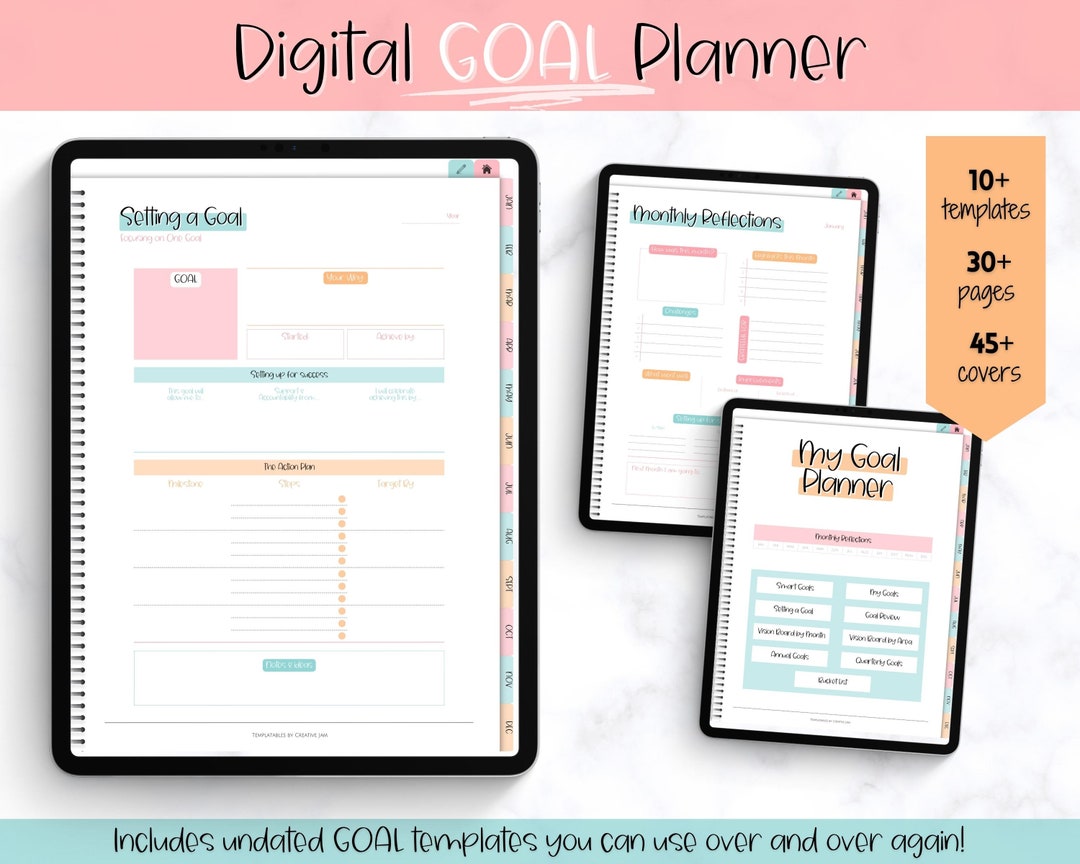 Digital GOAL Planner, Undated Digital Planner, Goals Tracker, Goal ...