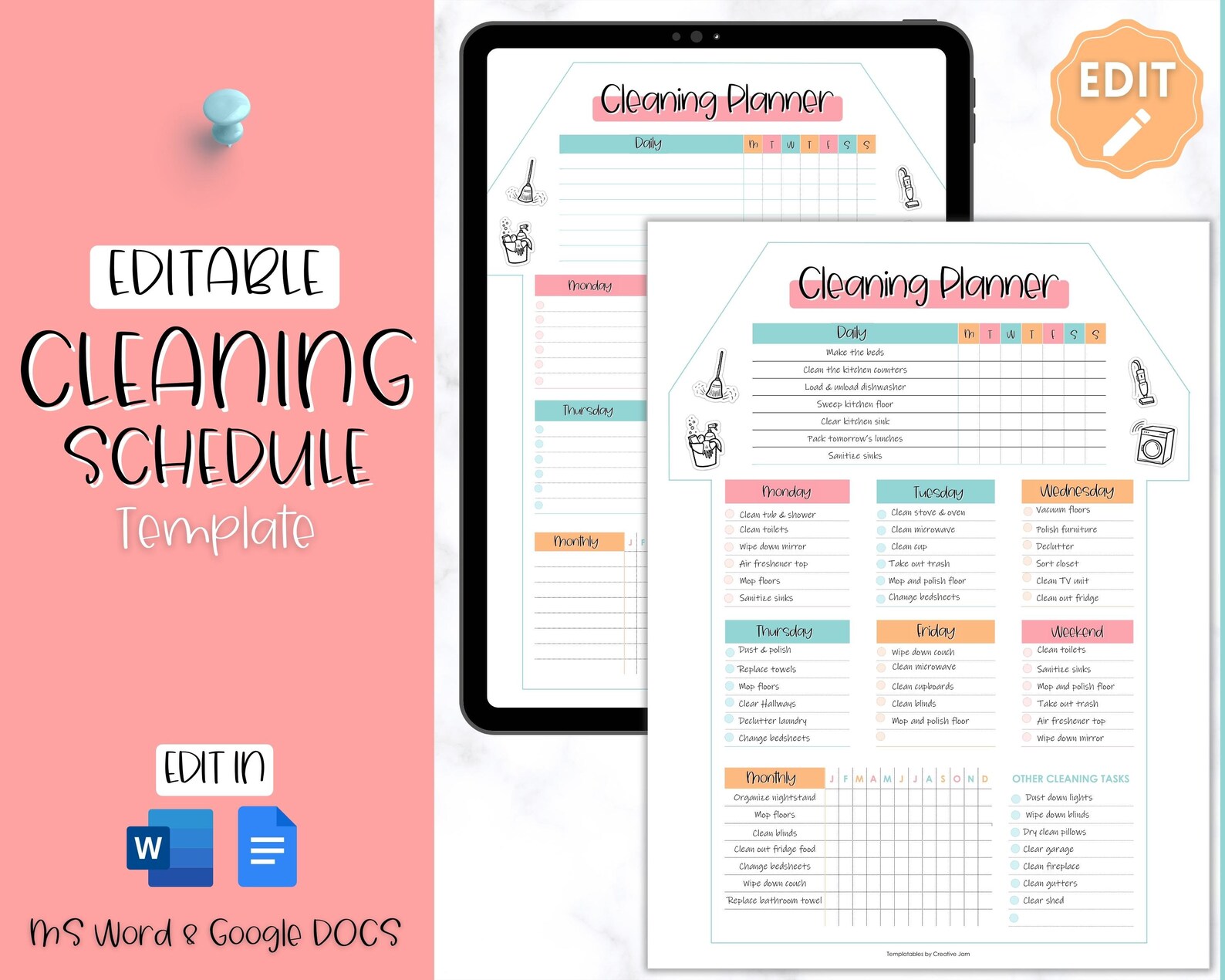 EDITABLE Cleaning Planner, Cleaning Checklist, Cleaning Schedule ...