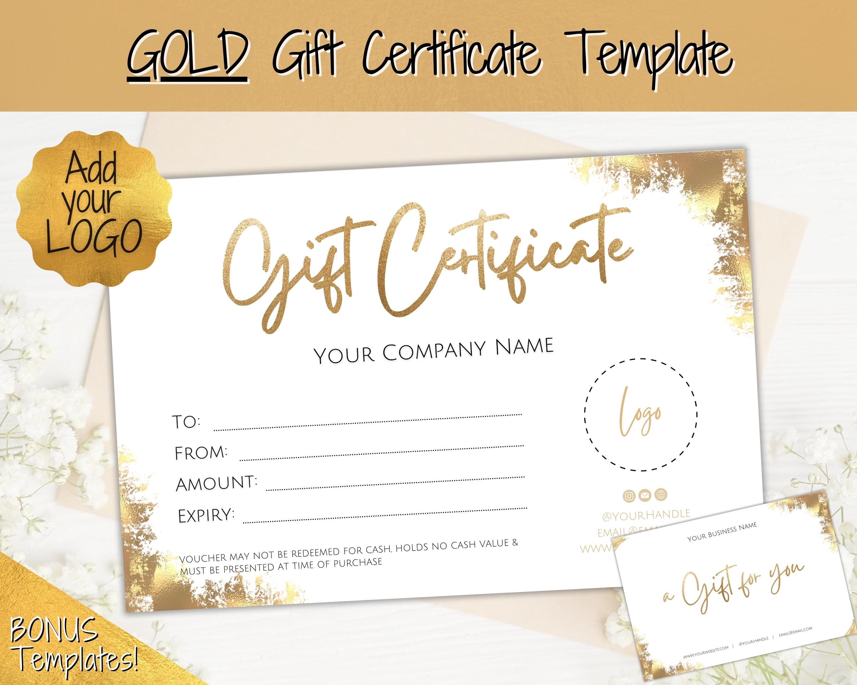Gift Certificate Template. Editable GOLD Gift Voucher Add | Etsy