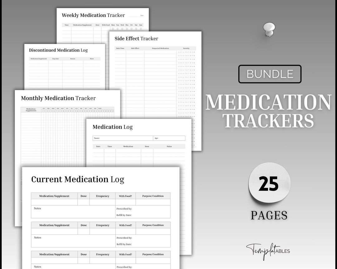 Medication Tracker Bundle, Printable Daily Medicine Log, Medication ...