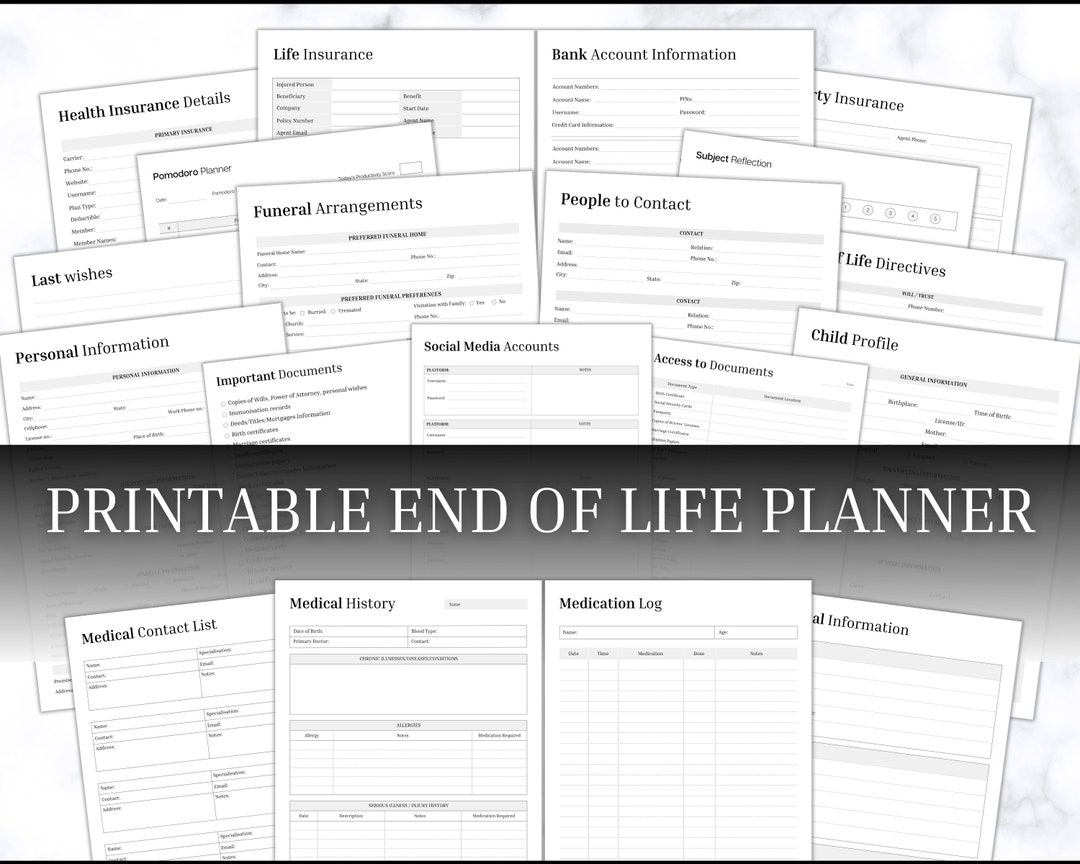 End of Life Binder, With Medical, Death, Estate, Funeral Planning ...
