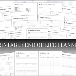 End of Life Binder, With Medical, Death, Estate, Funeral Planning ...
