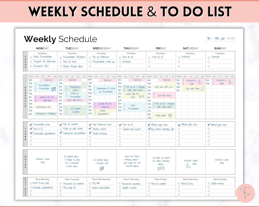 Weekly Schedule, to Do List Printable, Weekly Checklist PDF, Minimalist ...