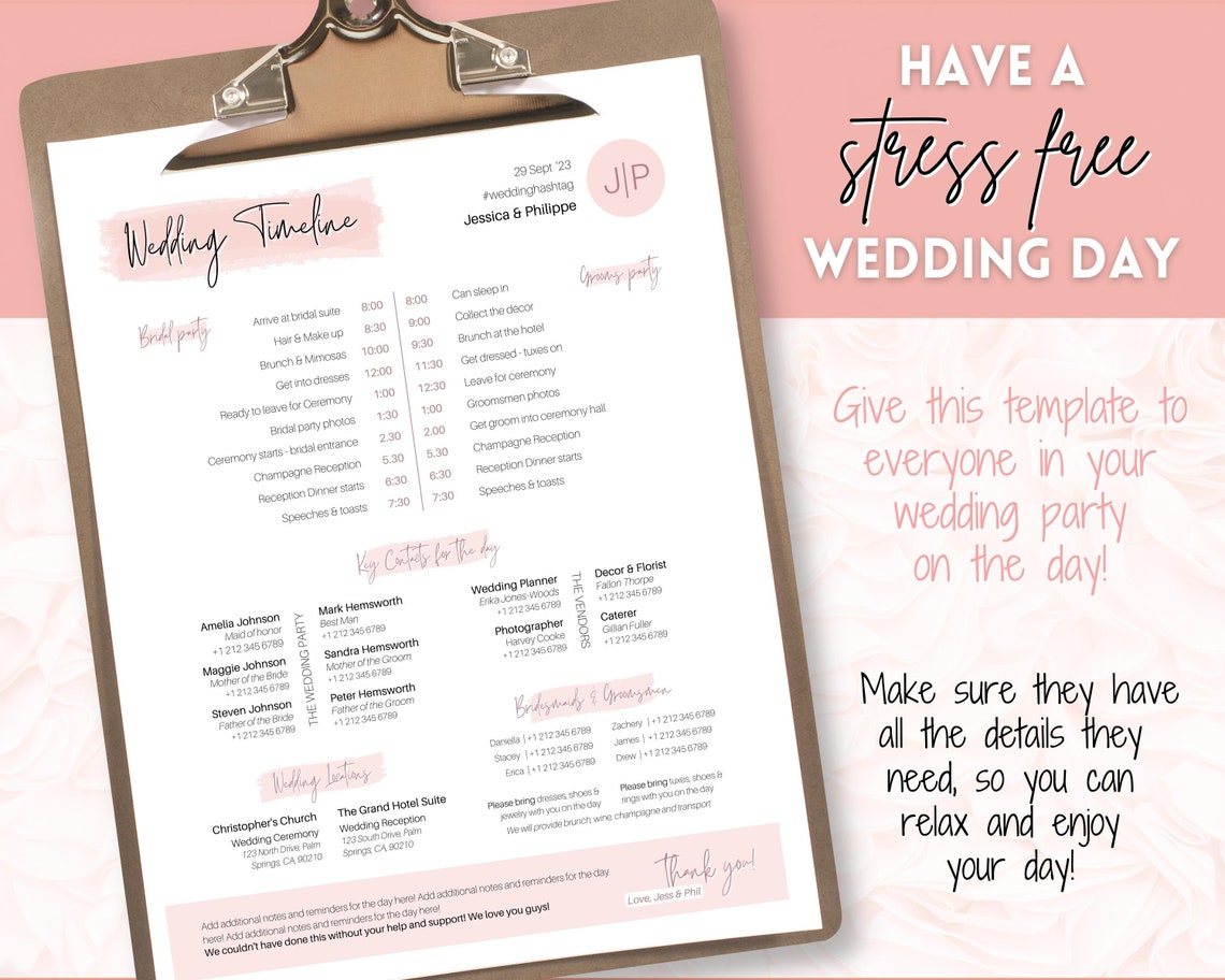 Wedding Day Timeline Template, EDITABLE Order of Events, Wedding ...