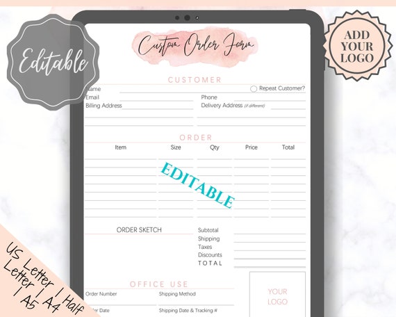 Custom ORDER FORM Template EDITABLE Crafters Invoice Receipt | Etsy