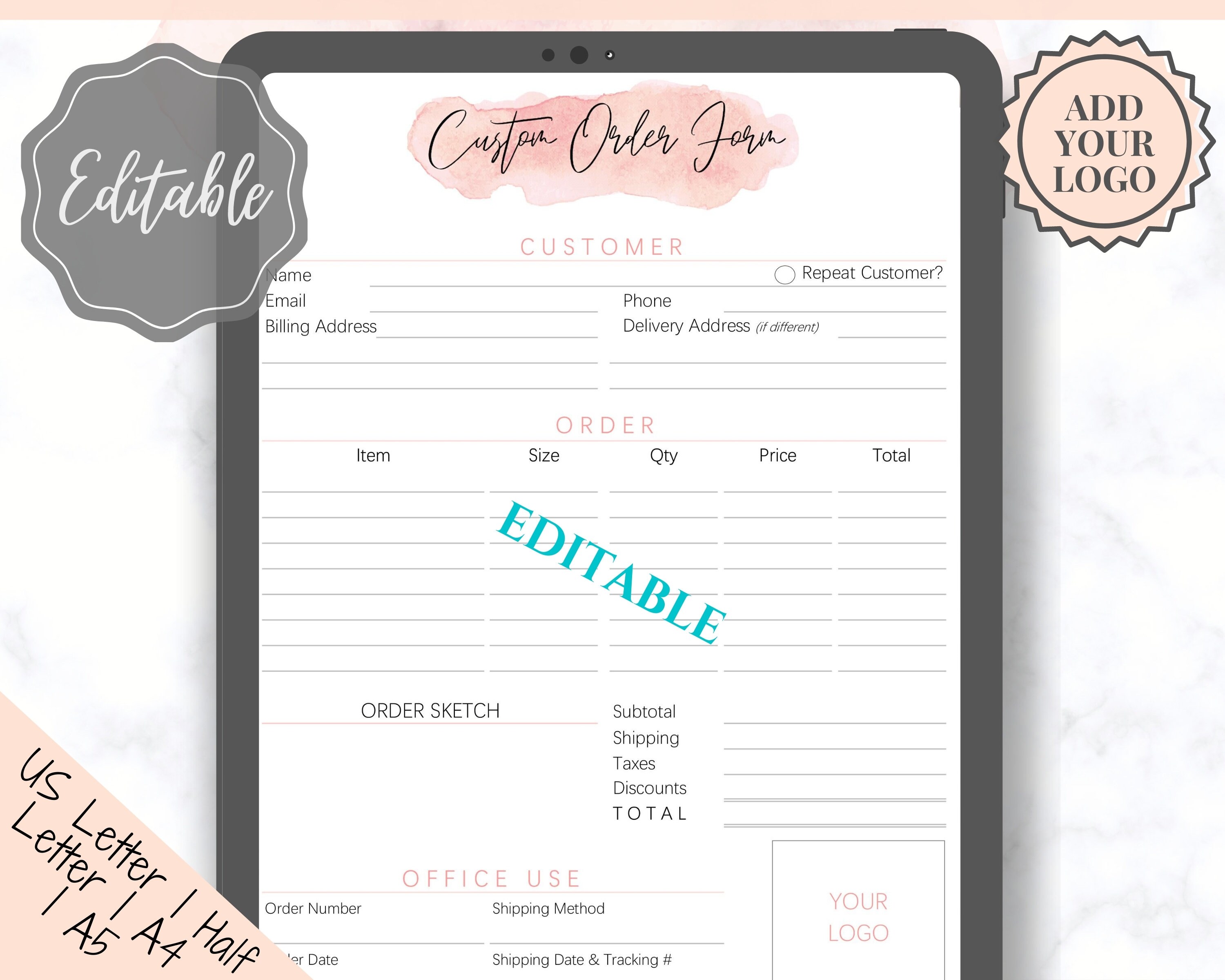 Custom Orders Custom ORDER FORM Template Receipt Form EDITABLE Crafters ...