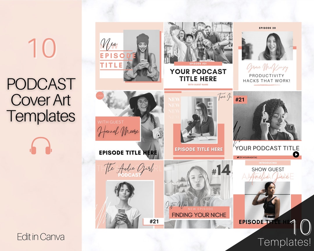 Podcast COVER ART Templates. 10 Editable Podcast Canva Mockups. Pod ...