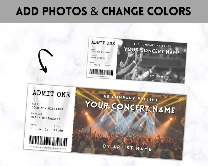 Concert Ticket Template EDITABLE Surprise Getaway Gift - Etsy