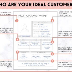 Customer Avatar Worksheet, Target Customer Market Template, Client ...