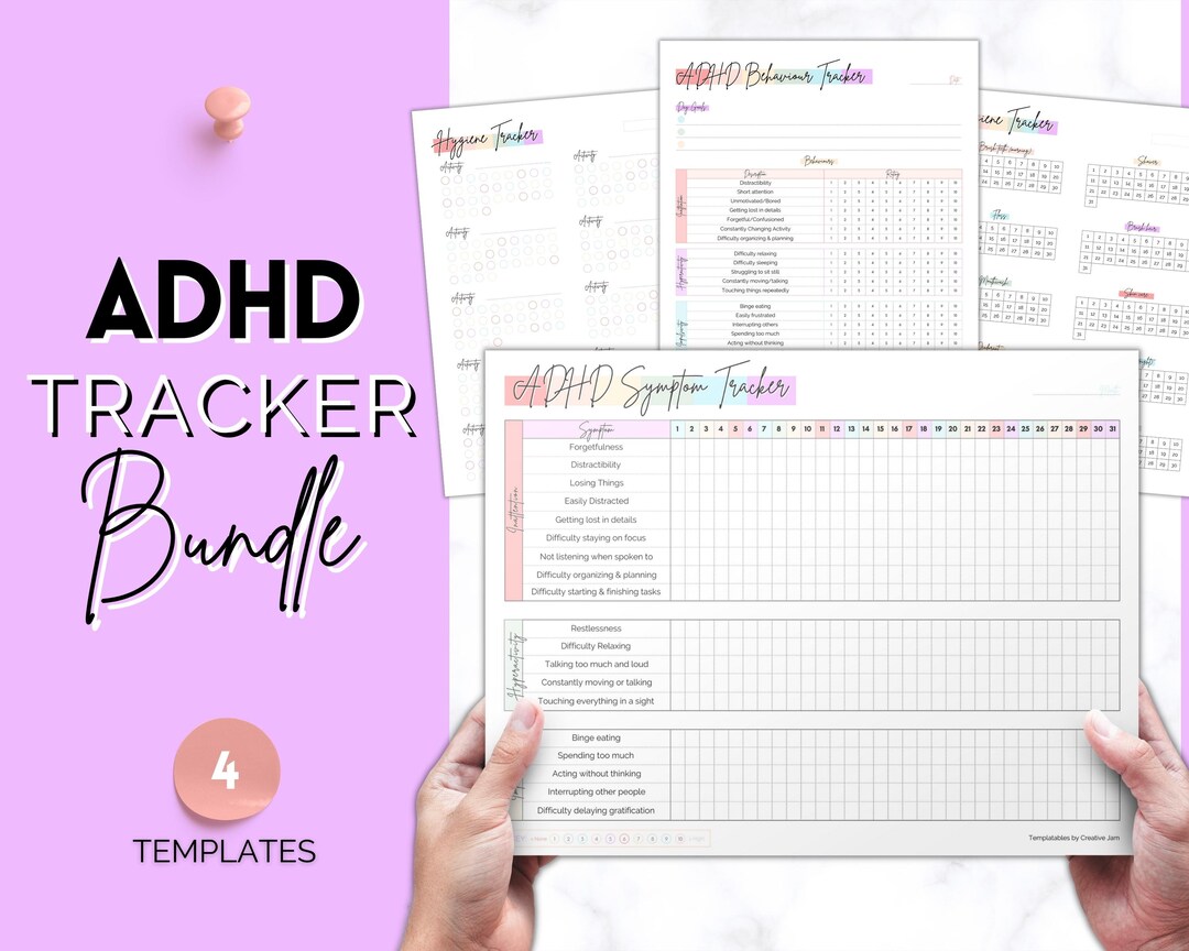 ADHD Symptom Tracker, Behavior & Hygiene Tracker BUNDLE Monthly ...