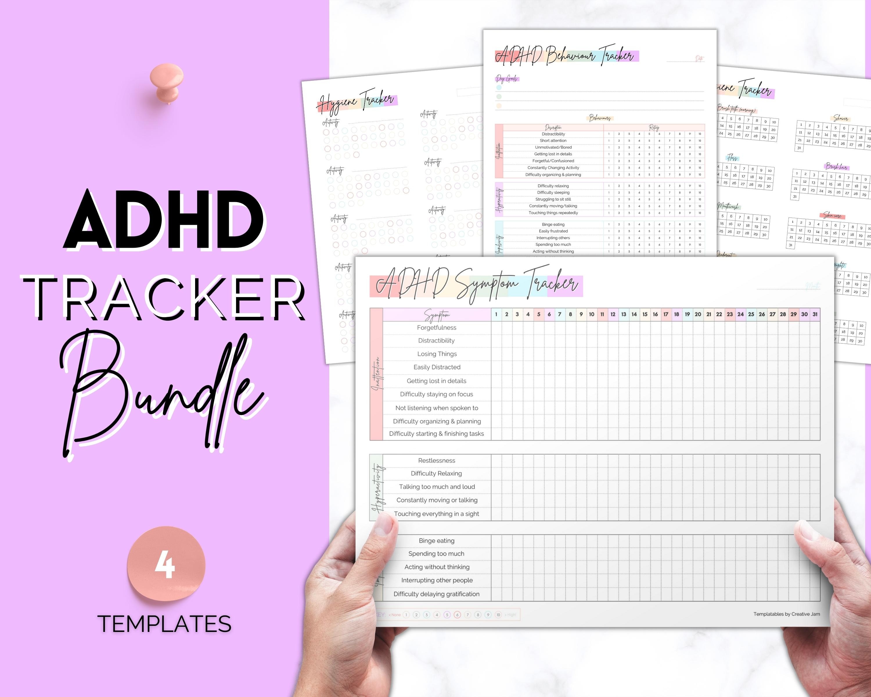 Printable ADHD Trackers for Adults! Monthly Symptom Tracker, Behavior ...