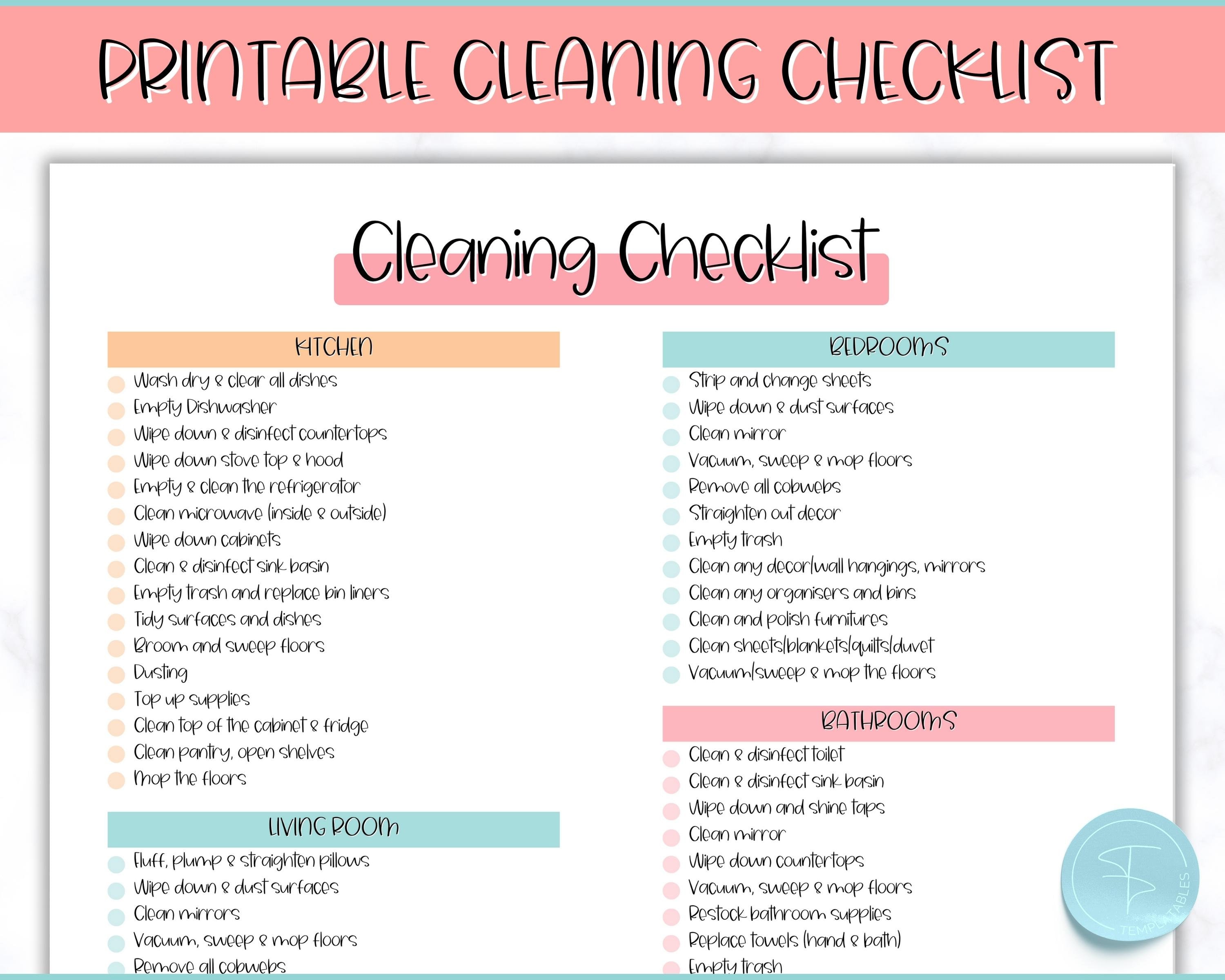 Cleaning Checklist Printable, Cleaning Planner, Master Cleaning ...