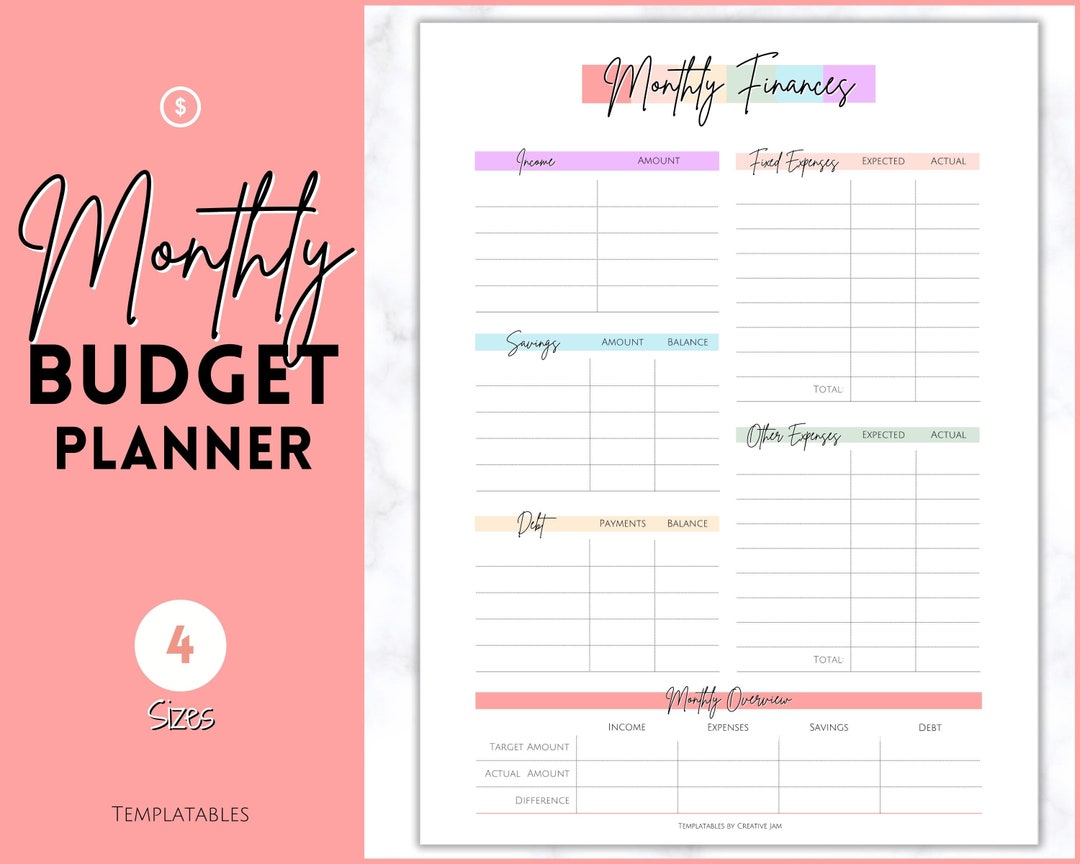 SIMPLE MONTHLY Budget Planner Printable, Financial Tracker Template ...