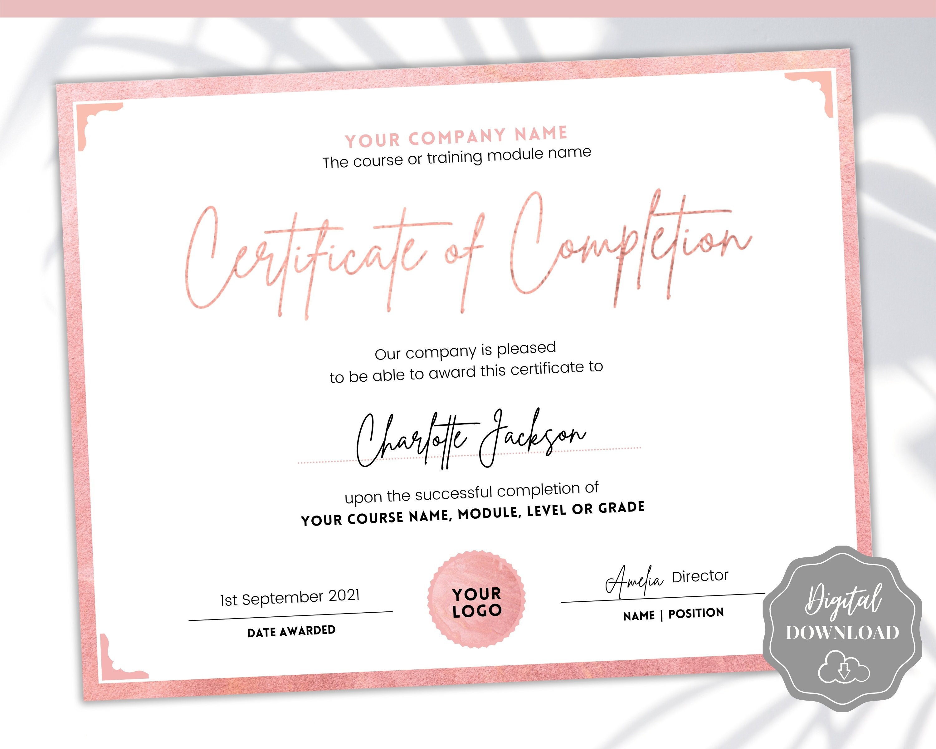 Certificate of Completion Template Editable Rose Gold - Etsy Canada
