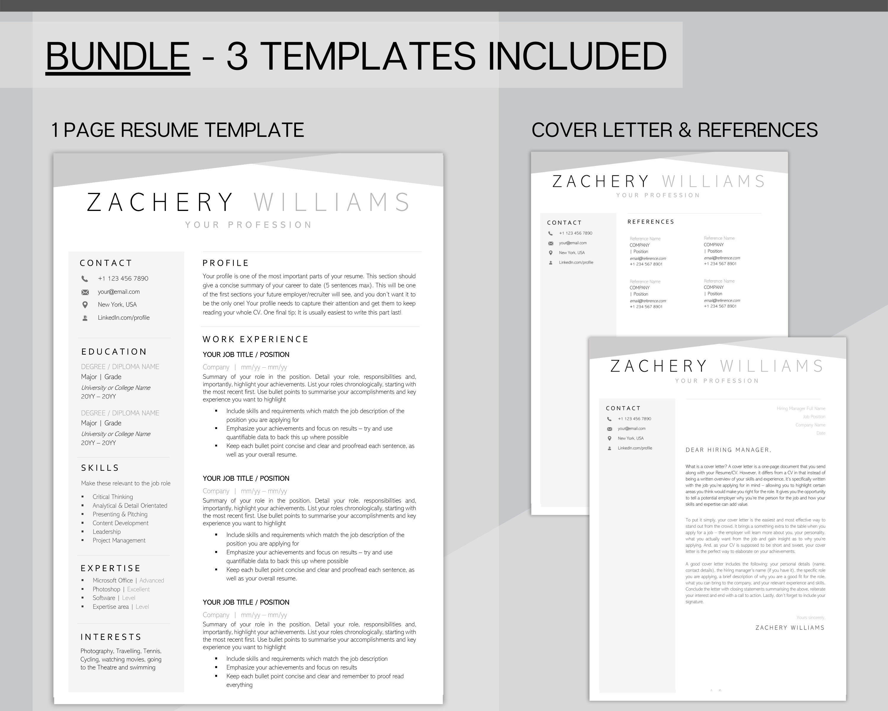 ONE Page Resume Template Word. CV Template Professional Cv | Etsy