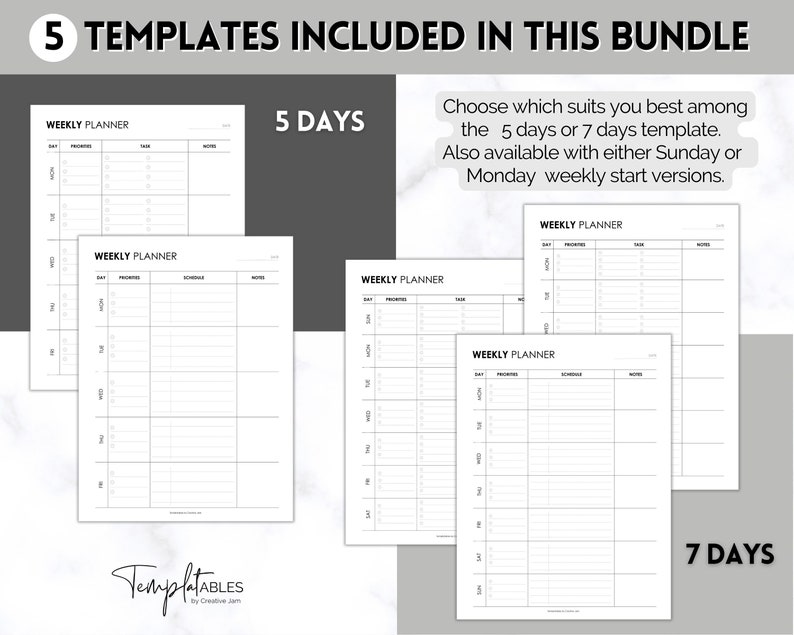 EDITABLE Weekly Planner Templates Week at a Glance Weekly - Etsy