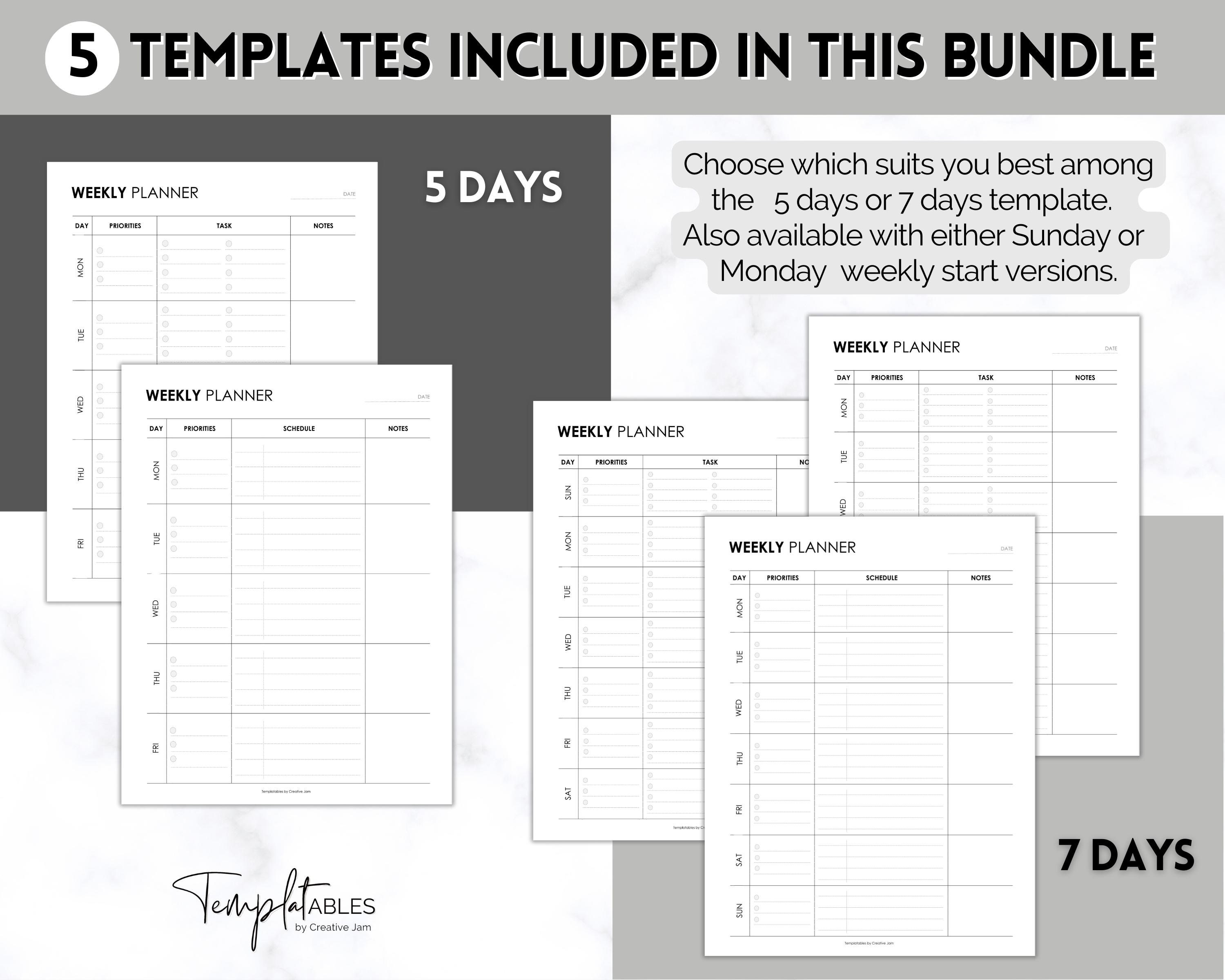 EDITABLE Weekly Schedule Weekly Planner Templates Week at a - Etsy Canada