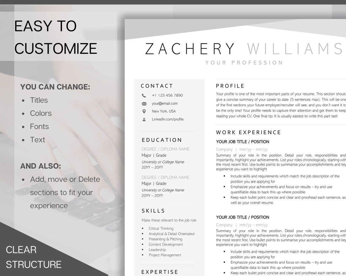 2 Page Resume Template Word. CV Template Professional CV - Etsy UK