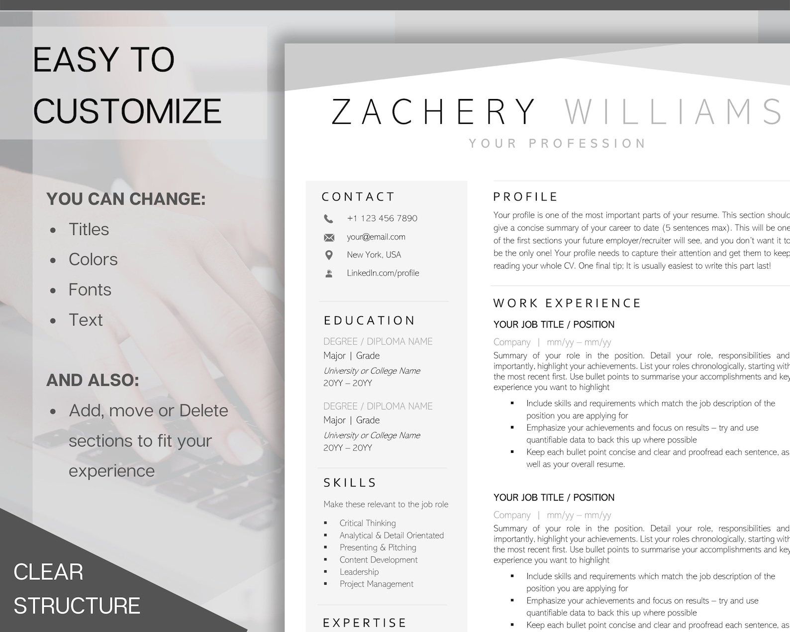2 Page Resume Template Word. CV Template Professional, CV Design ...