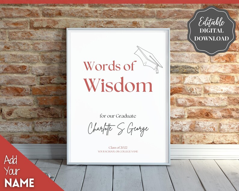 EDITABLE Graduation Words of Wisdom Sign Template Graduate - Etsy