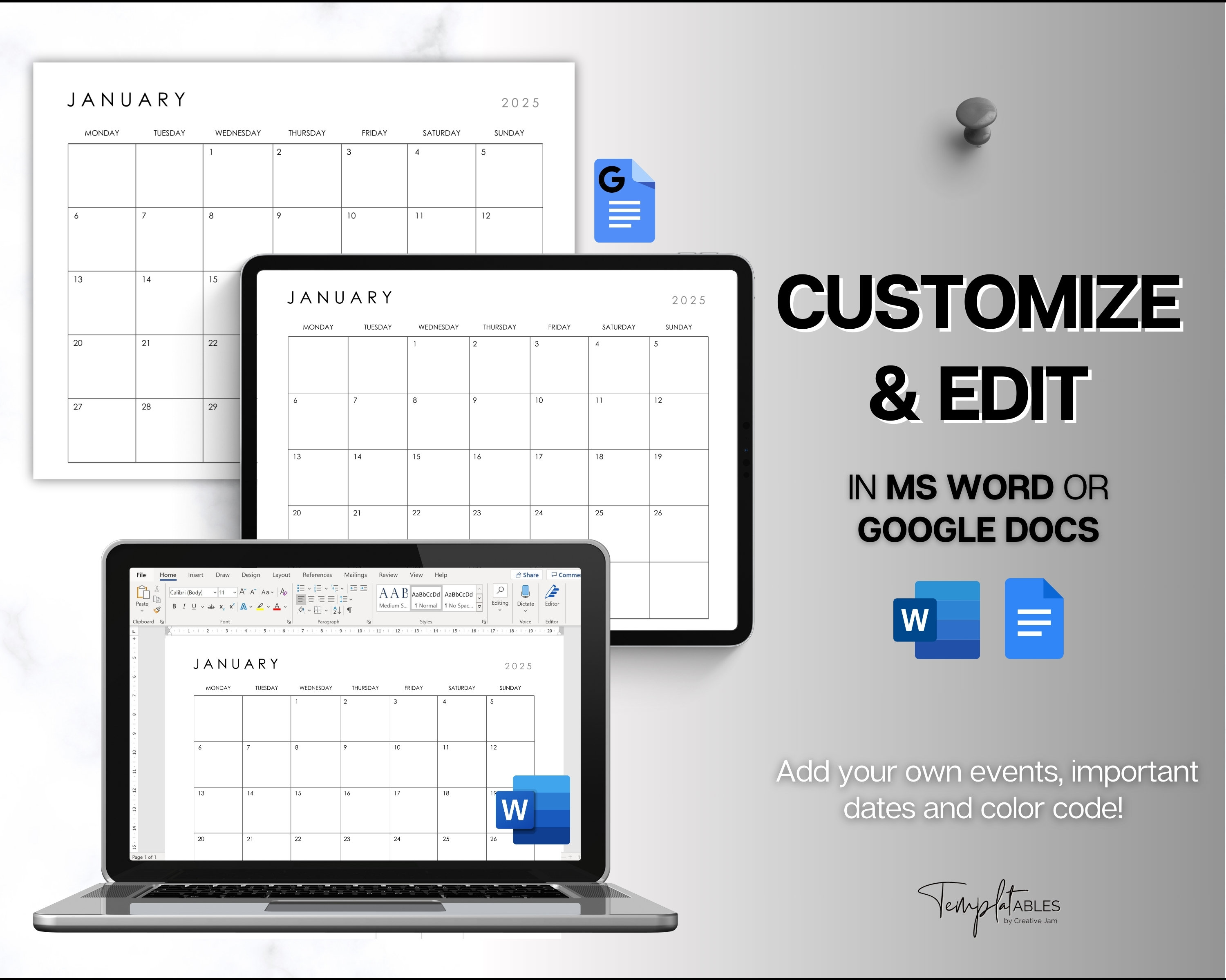 2024 Monthly Calendar, EDITABLE Template | 2024 & 2025 Included ...