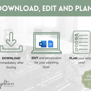 EDITABLE Perpetual Calendar, Undated Year at a Glance, Reusable ...