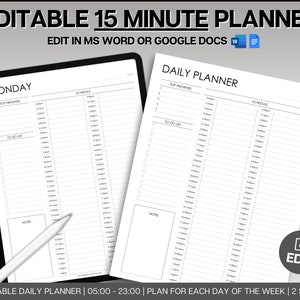 EDITABLE 15 Minute Planner, 15 Minutes Daily Planner, 15 Minute Tracker ...