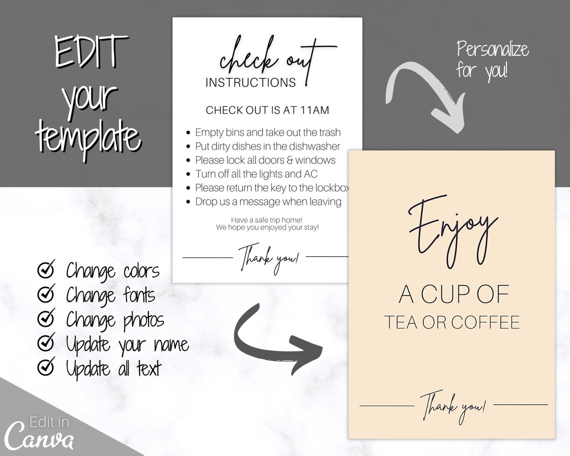 Airbnb Check Out Sign Editable Checklist Template House | Etsy