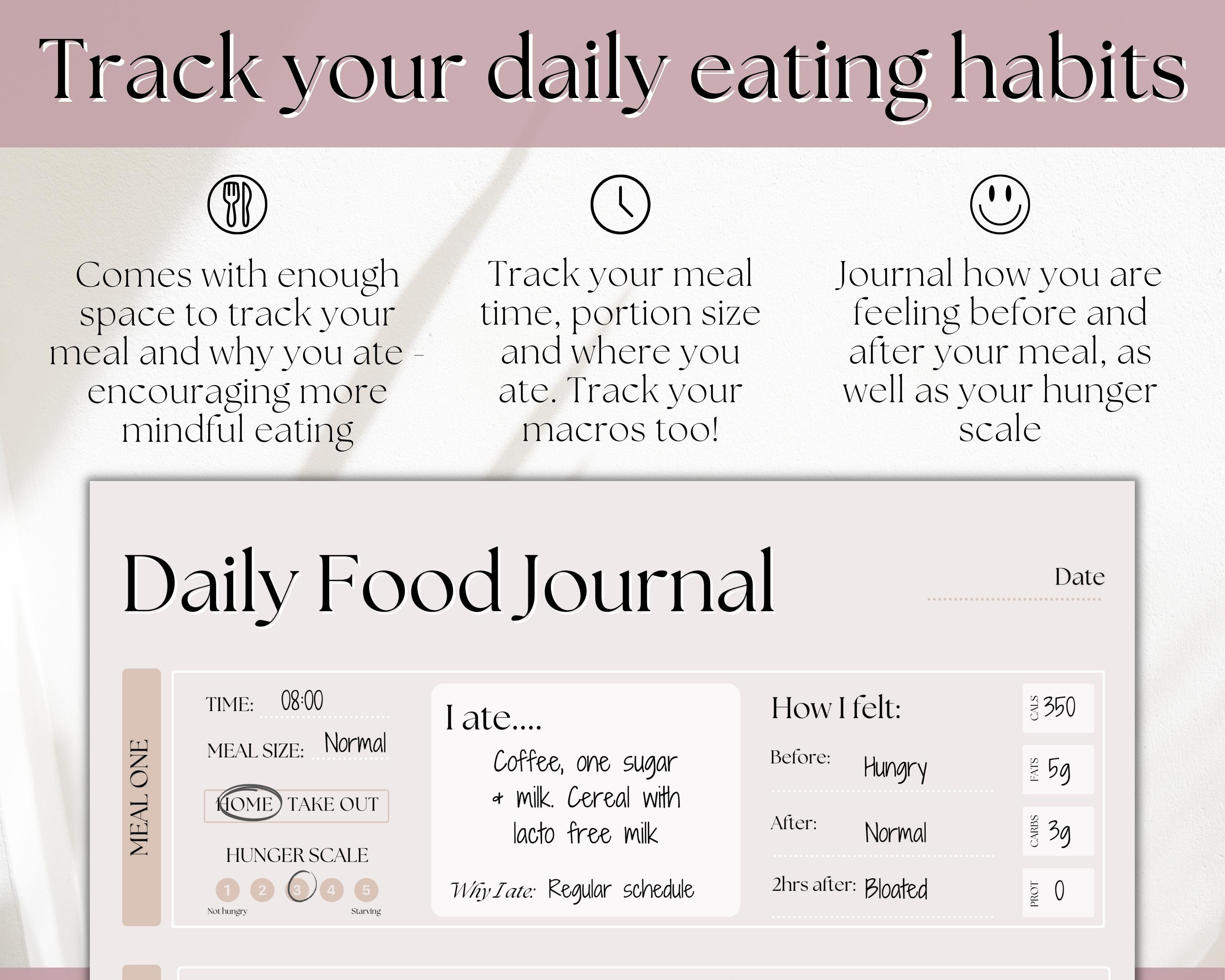 Daily Food Diary Printable, Colorful Food Journal, Diet & Nutrition Log ...