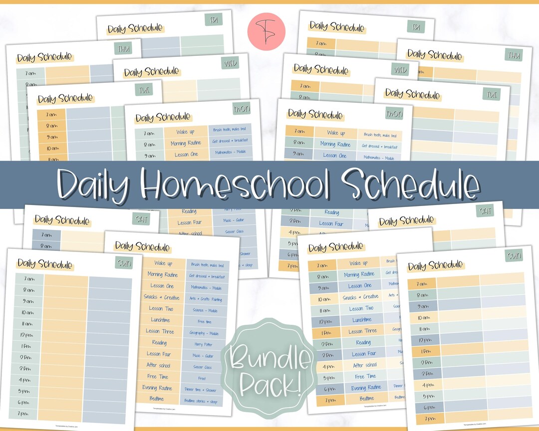 Daily Schedule, Kids Homeschool Weekly Planner, Daily Routine Template ...