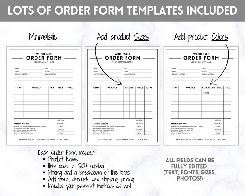 EDITABLE Wholesale Order Form Template Canva Template - Etsy