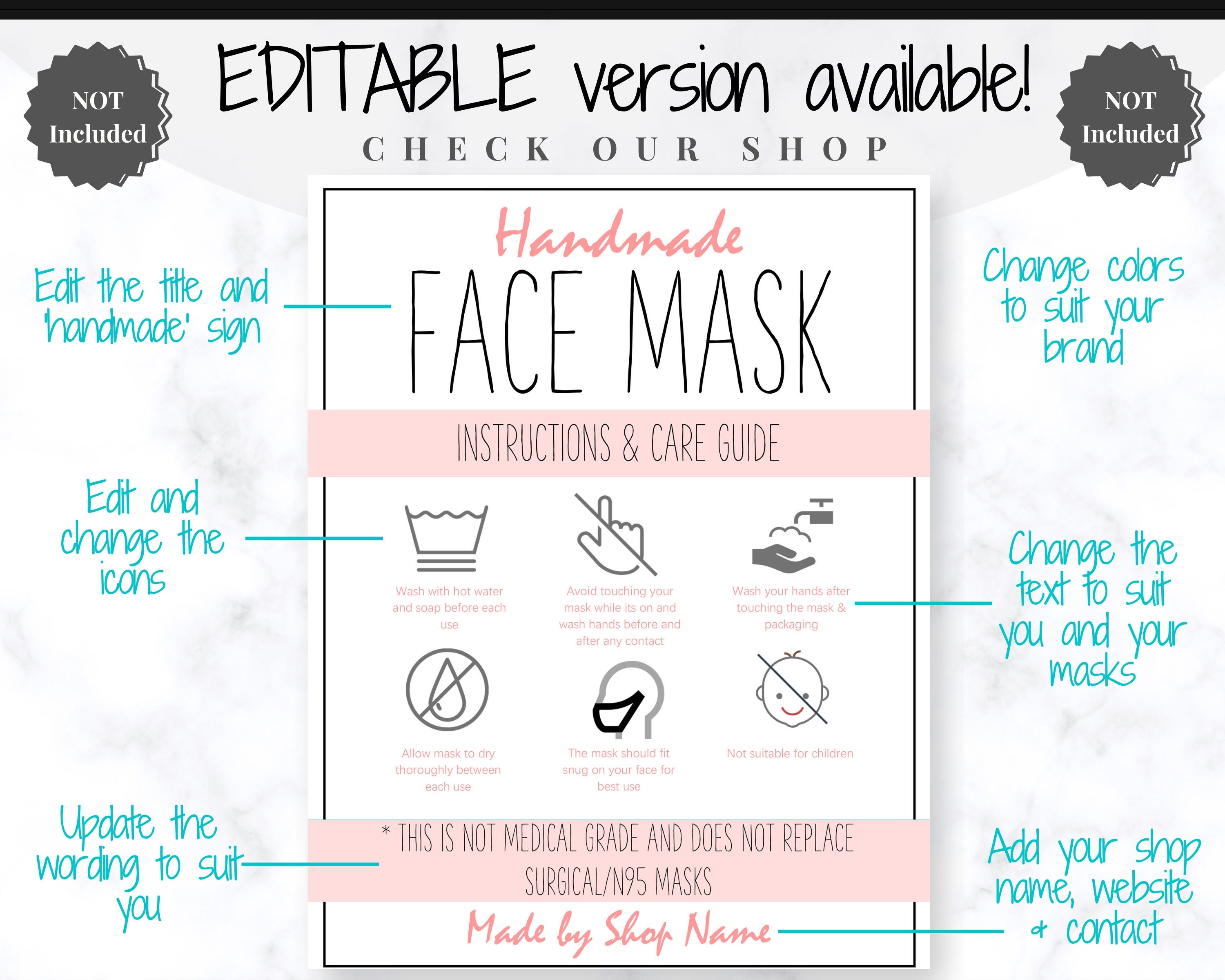 Face Mask LABEL CARE CARD How to Handle Order Card Face Mask - Etsy UK